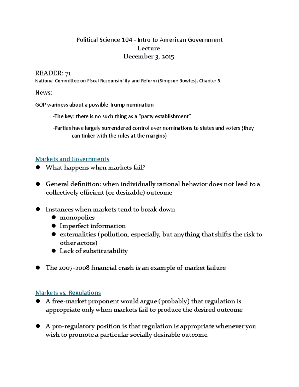 Lecture+Outline+December+3 - Political Science 104 - Intro to American ...