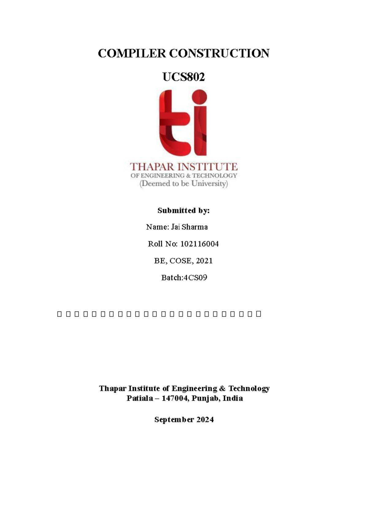 Complierassignment - COMPILER CONSTRUCTION UCS Submitted by: BE, COSE, 2021 ...