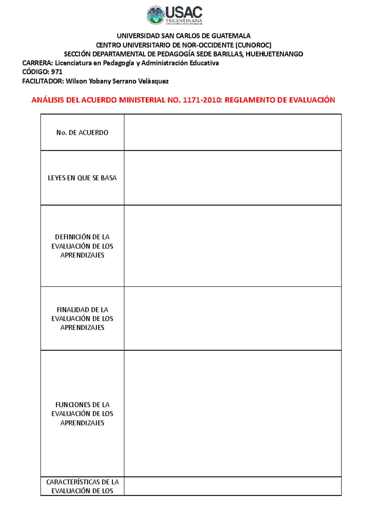 Análisis DEL Reglamento DE Evaluación - UNIVERSIDAD SAN CARLOS DE GUATEMALA CENTRO UNIVERSITARIO ...