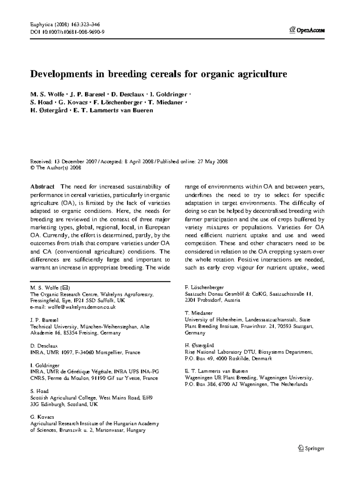 Developments in breeding cereals for organic agriculture ( PDFDrive ) - Developments in breeding ...