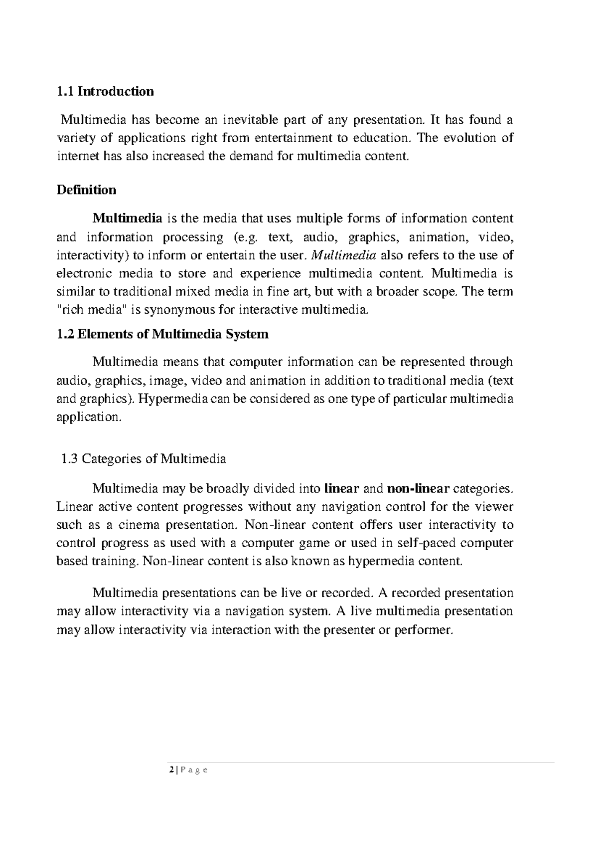 multimedia systems Ch-1 - 1 Introduction Multimedia has become an inevitable part of any - Studocu