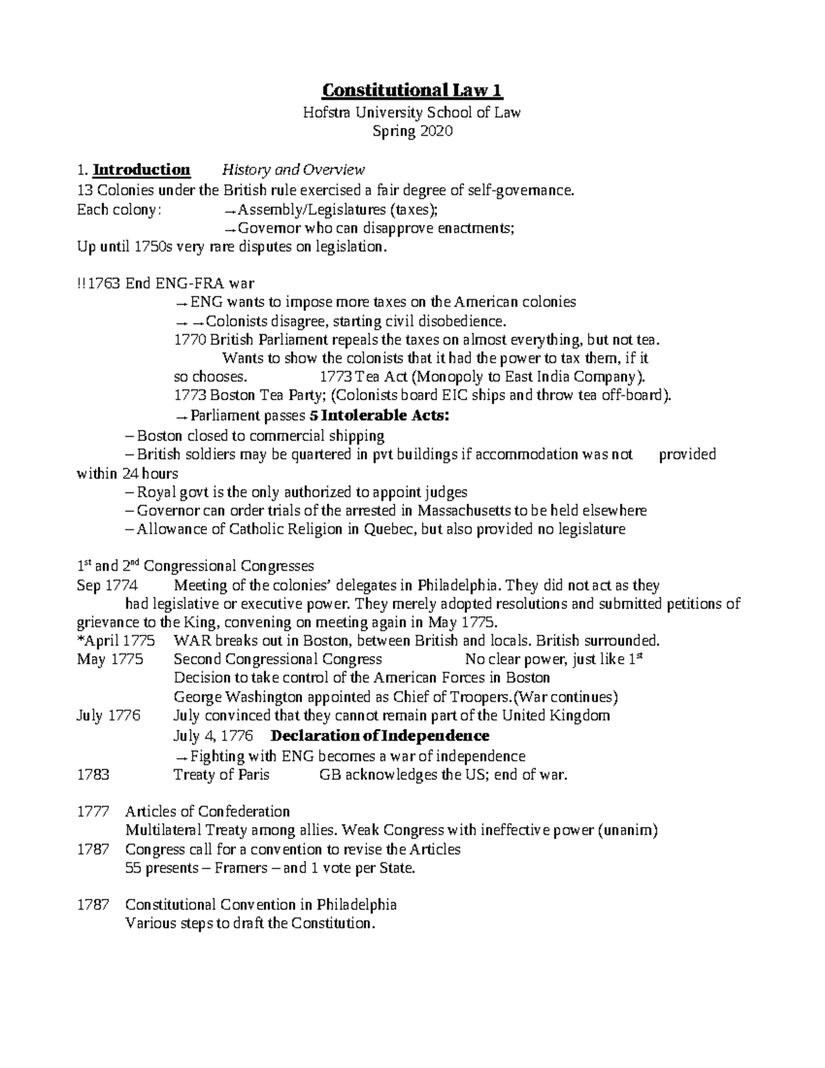 Introduction to Con Law - Constitutional Law 1 Hofstra University ...