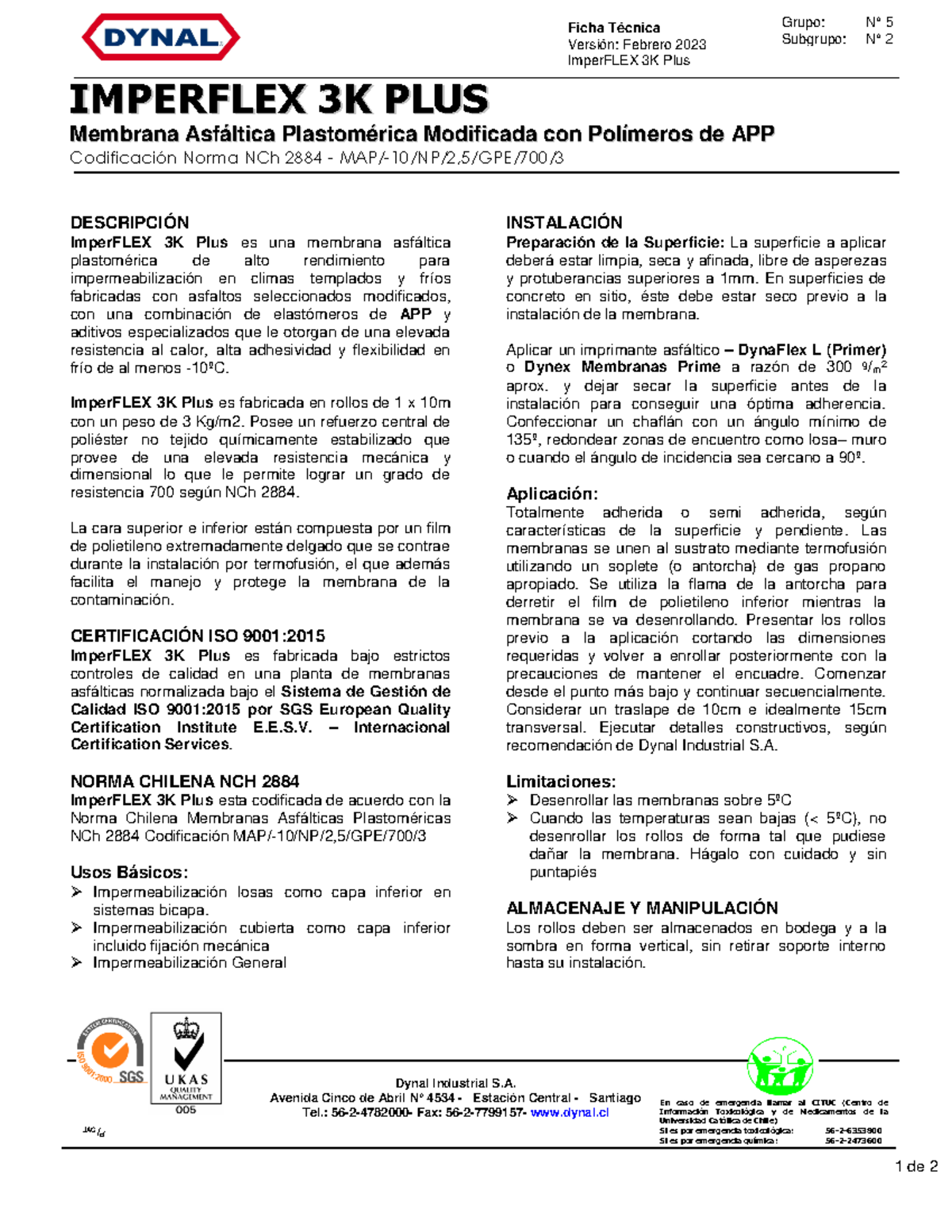 Imperflex 3K PLUS - Lamina Aislante - 1 de 2 Ficha Técnica Versión: Febrero 2023 ImperFLEX 3K ...