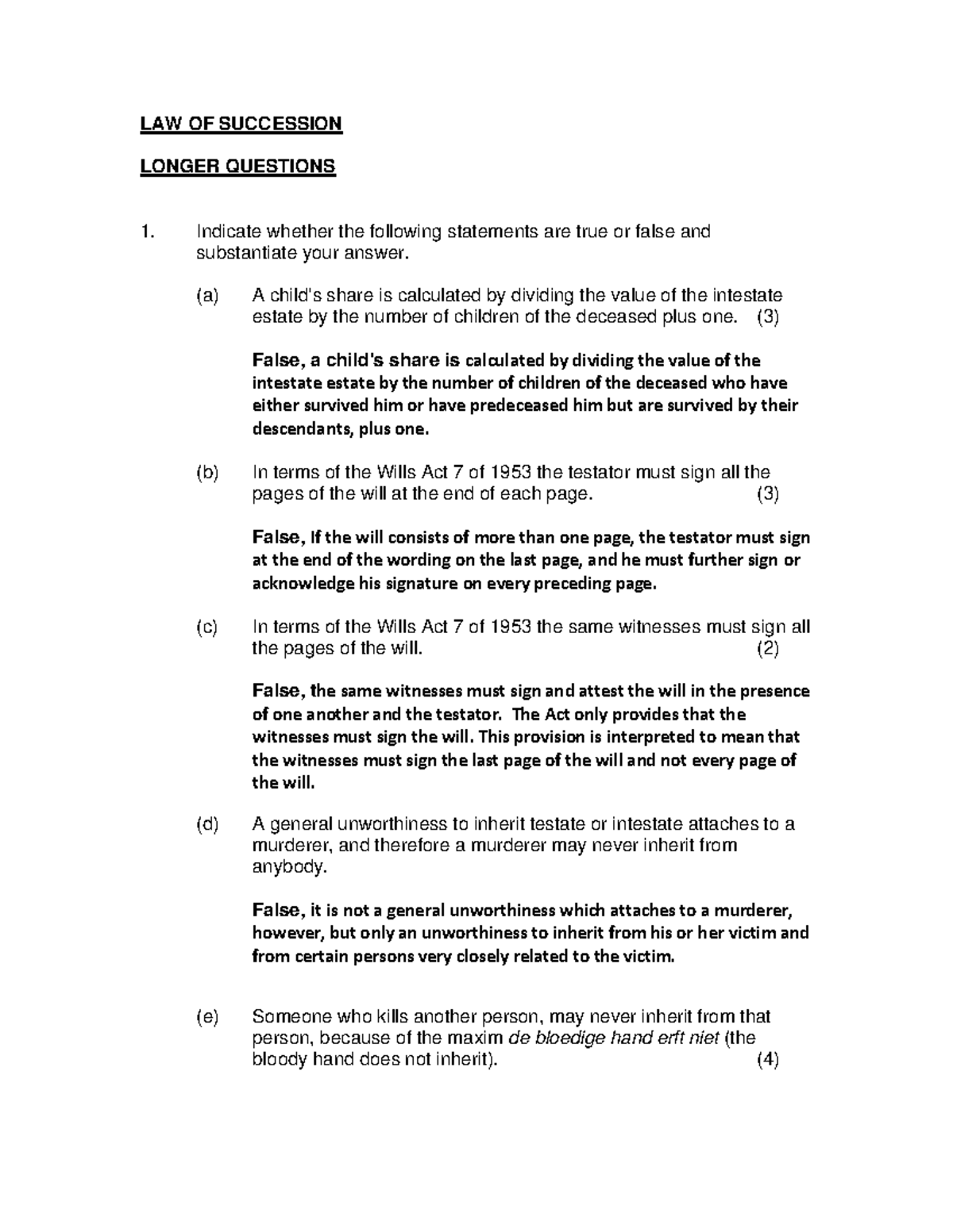 Law of Succession (Long Questions(With Answers)) - LAW OF SUCCESSION ...