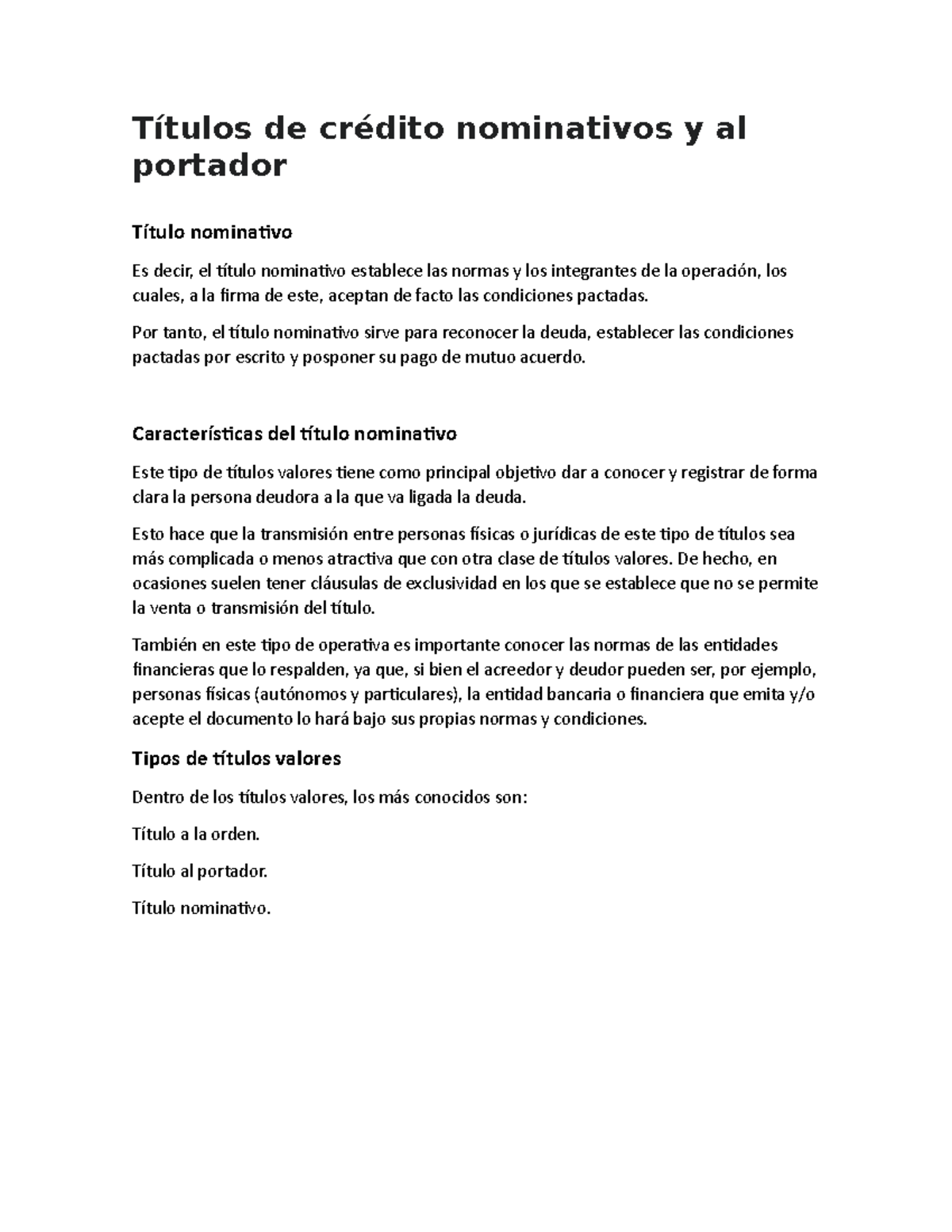 Títulos de crédito nominativos y al portador - Títulos de crédito ...