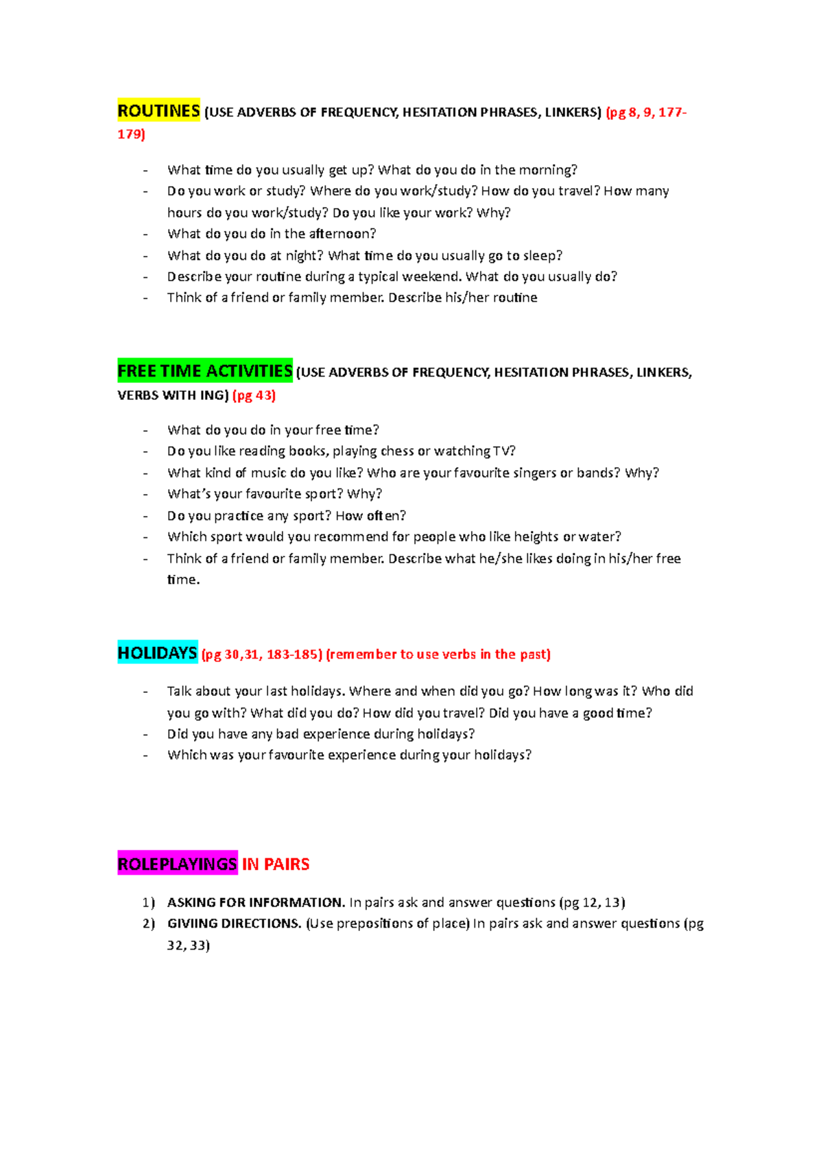 Cards Level 1 - Preguntas para el oral de inglés 1 del curso pago ...