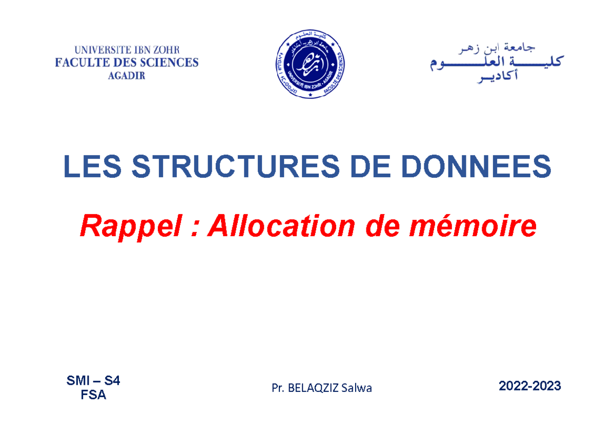 02 Rappel Allocation Memoire - LES STRUCTURES DE DONNEES Rappel ...
