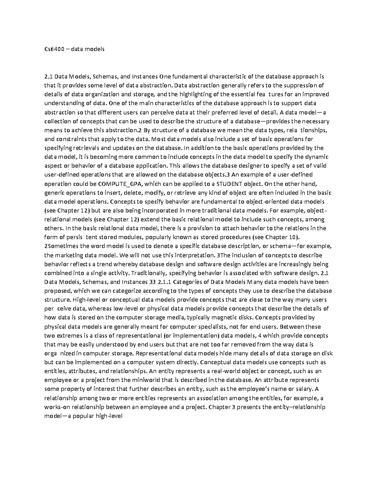 Cs6400-notes for the exam1 - Cs6400 – data models 2 Data Models ...