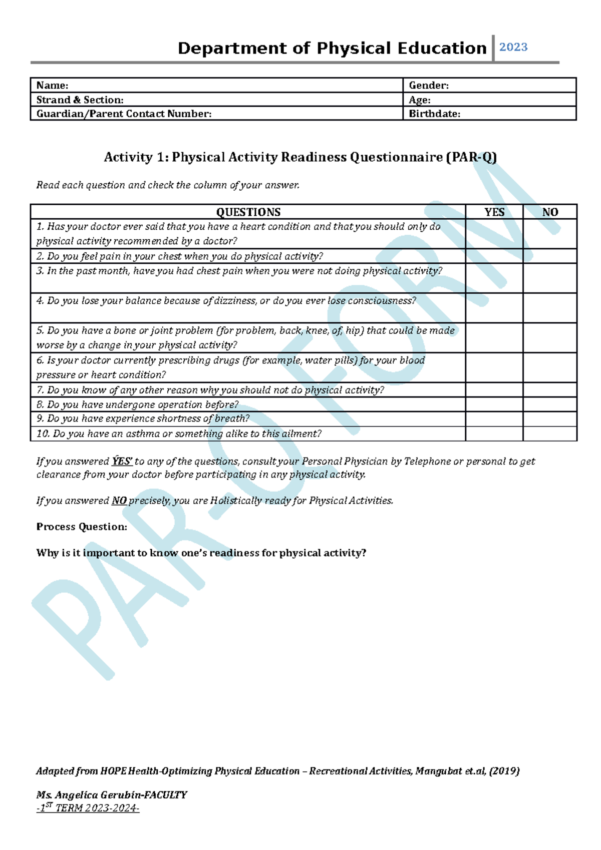 SHS+PAR-Q+FORM 2 - reviewer - Department of Physical Education 2023 ...