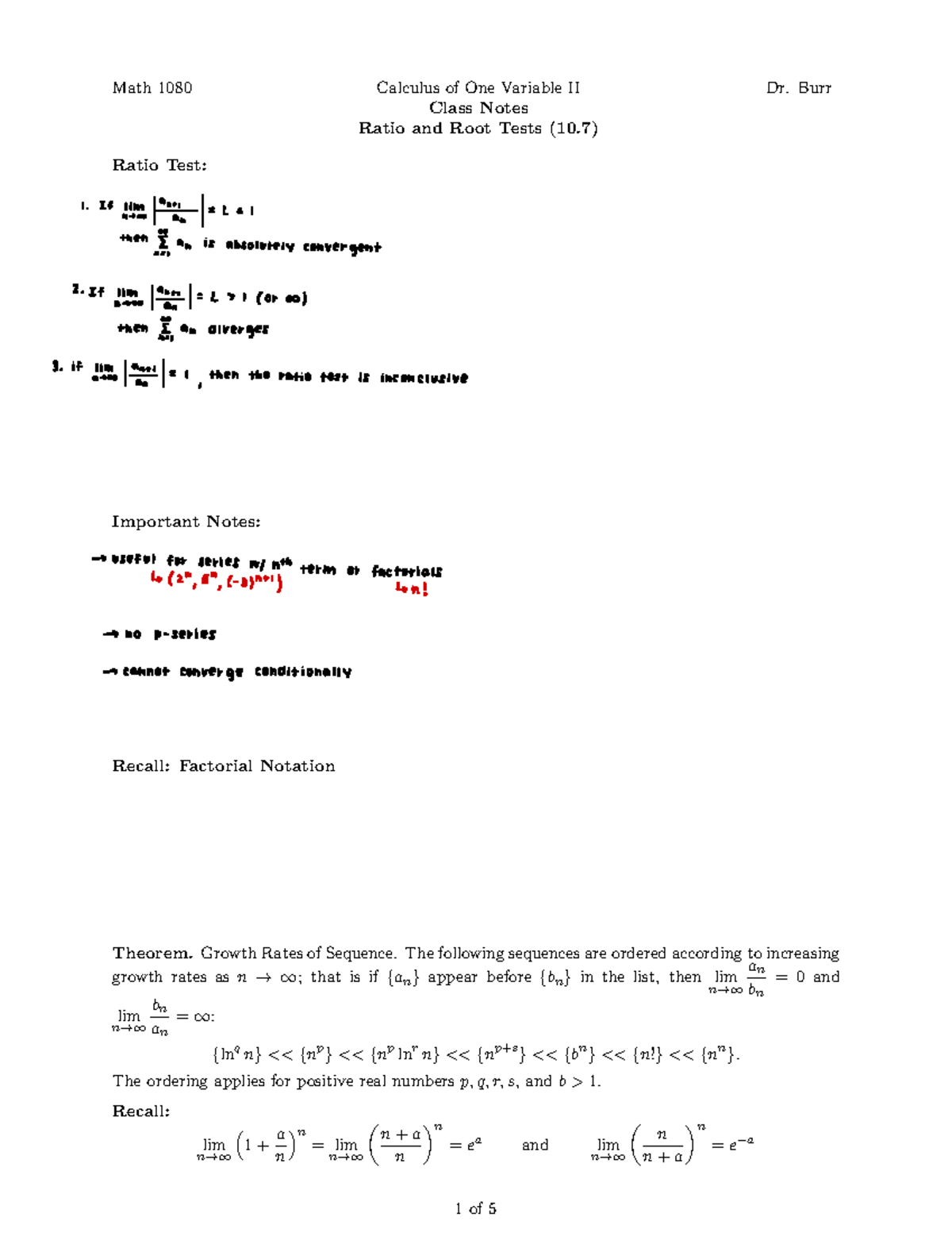Section 10 - Notes - ####### Math 1080 Calculus of One Variable II Dr ...
