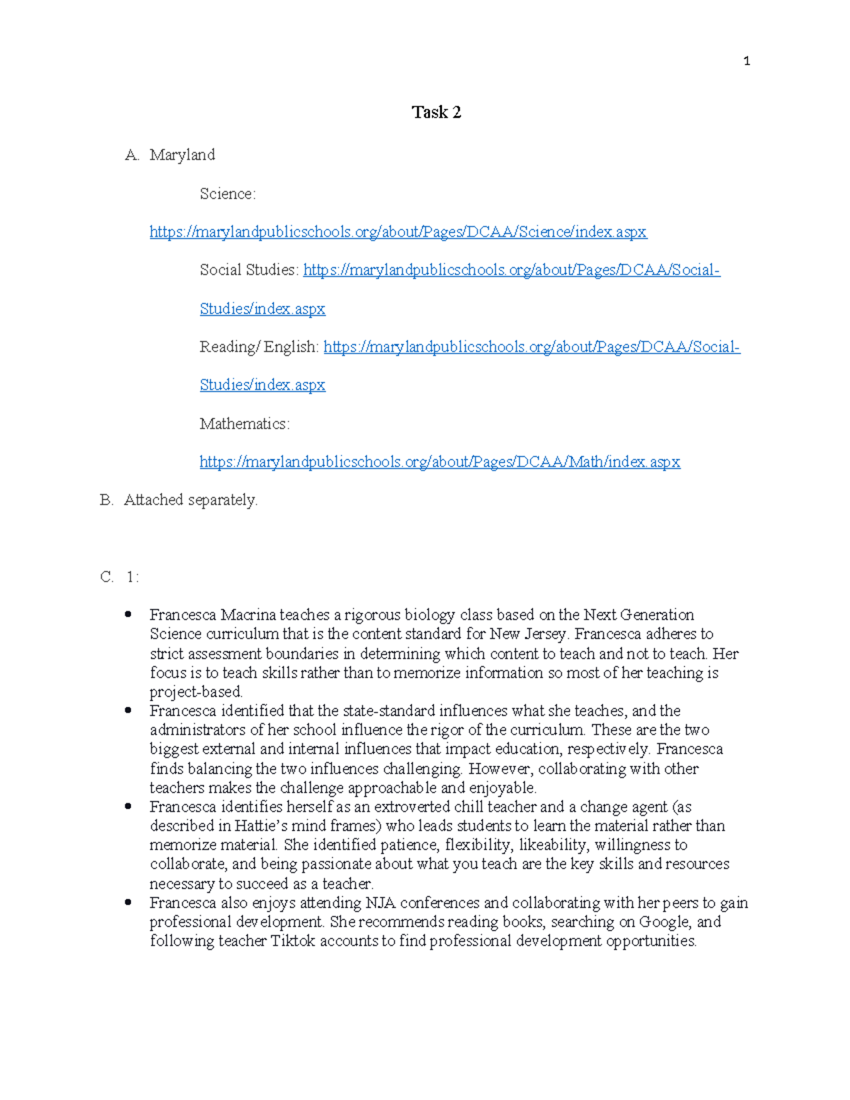 Task 2 - aaaa - 1 Task 2 A. Maryland Science: - Studocu