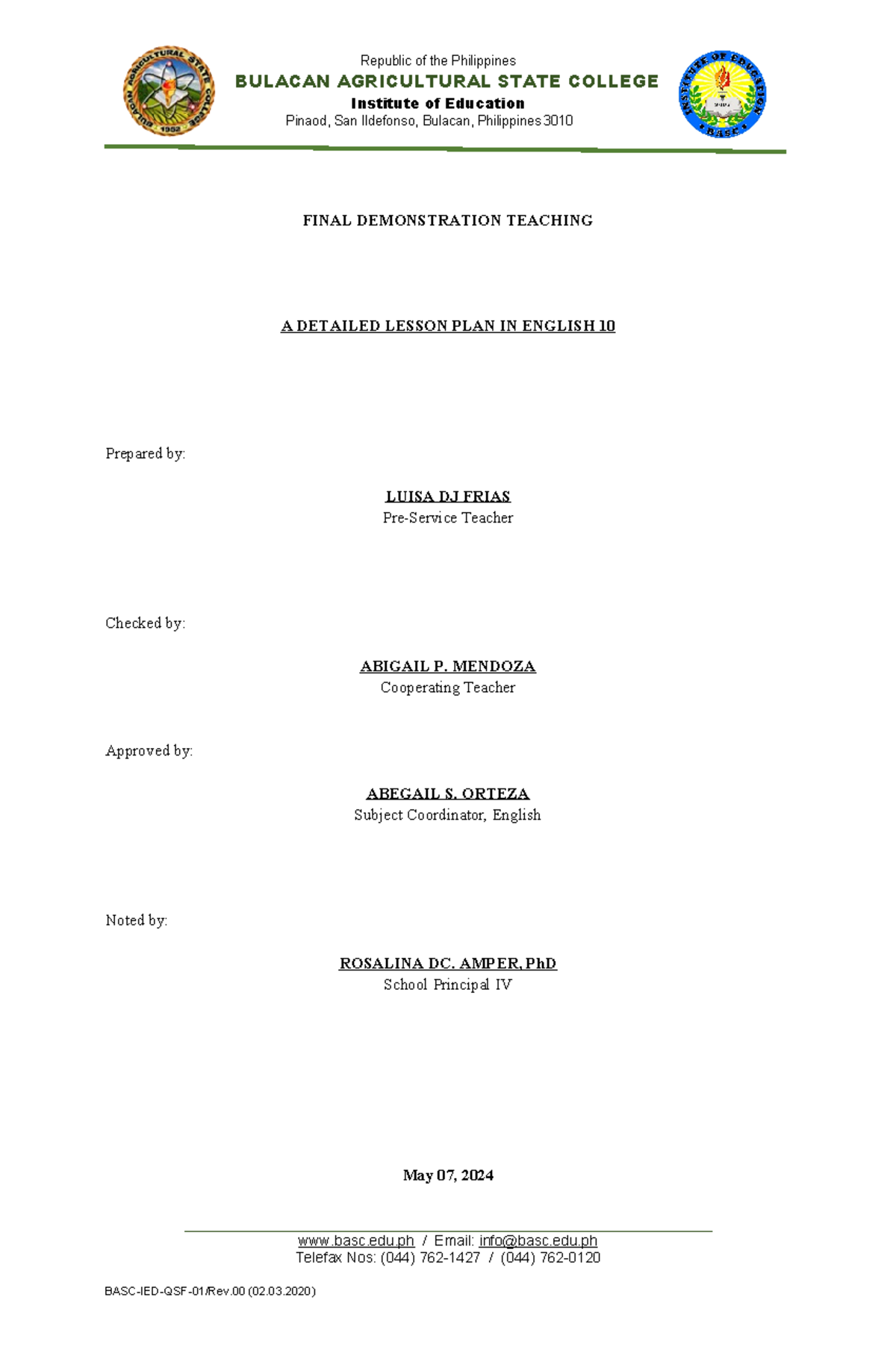 DLP-IN- English-10 (for final demo) - mam luisa) - BULACAN AGRICULTURAL ...