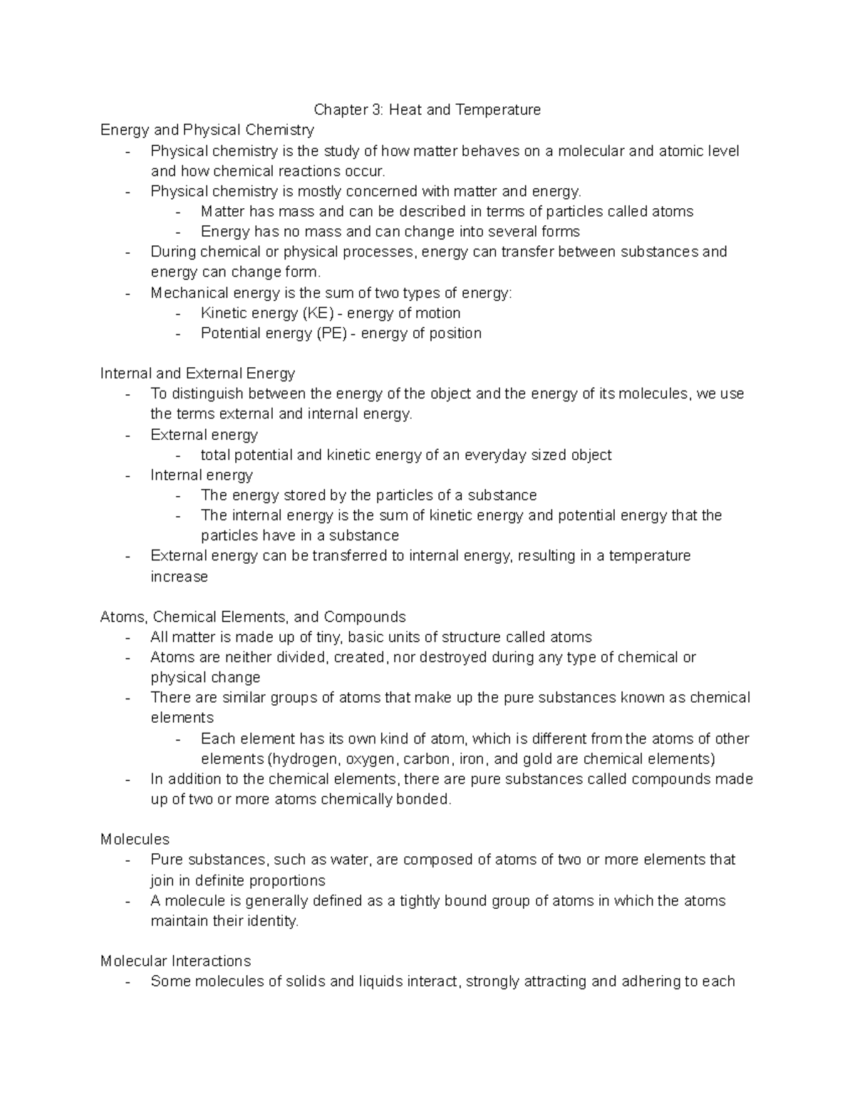 Chapter 3 Heat and Temperature - Chapter 3: Heat and Temperature Energy ...