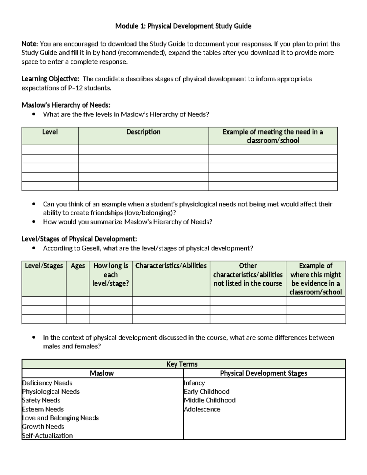 D094 d307 m1 study guide - Module 1: Physical Development Study Guide ...