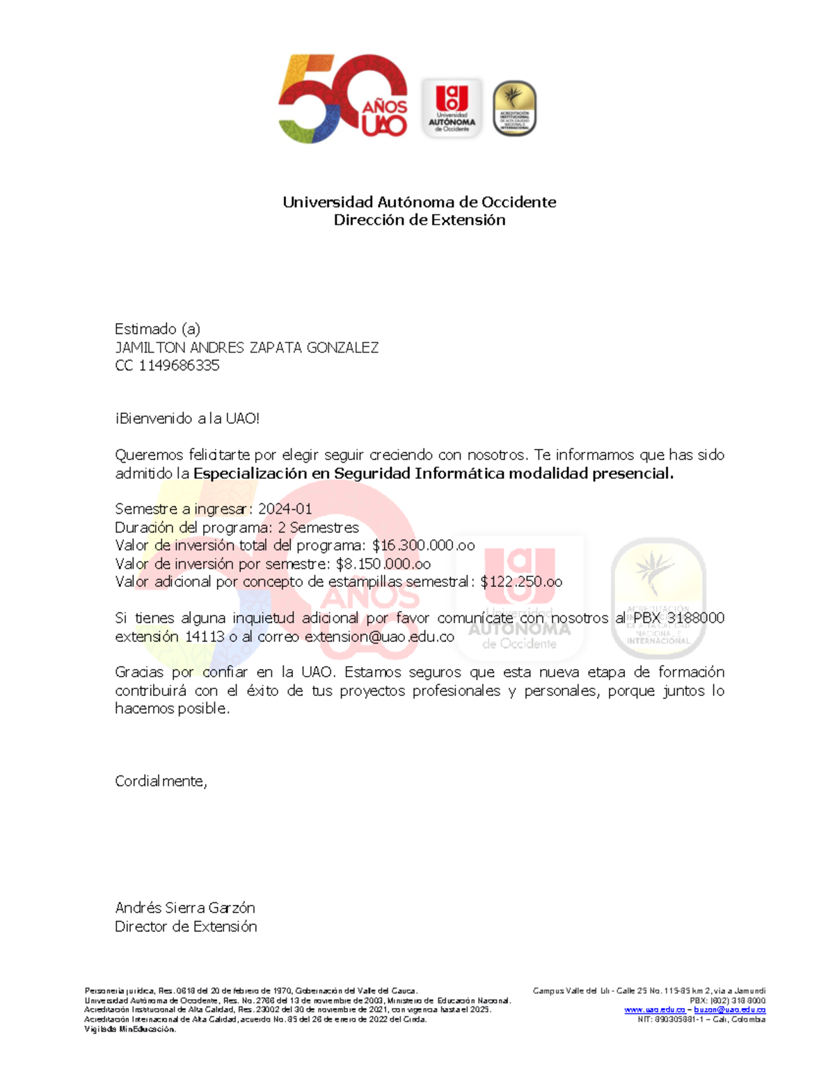 Carta ESP Seguridad I Nformatica - Personería jurídica, Res. 0618 del ...