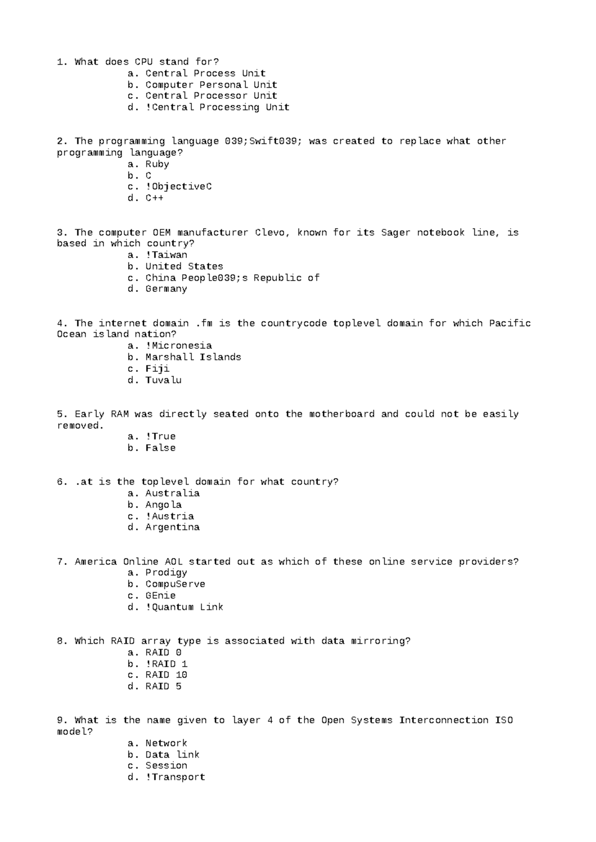 MU108 Portfolio Fall 2019 10 - What does CPU stand for? a. Central ...