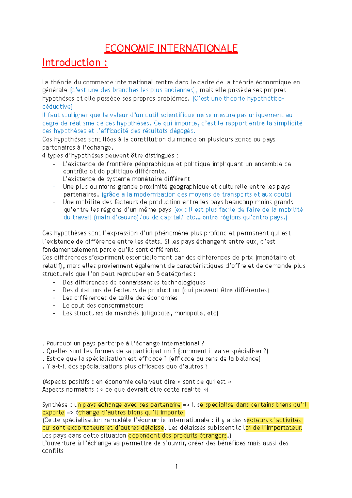 CM Economie internationale et industrielle - ECONOMIE INTERNATIONALE ...