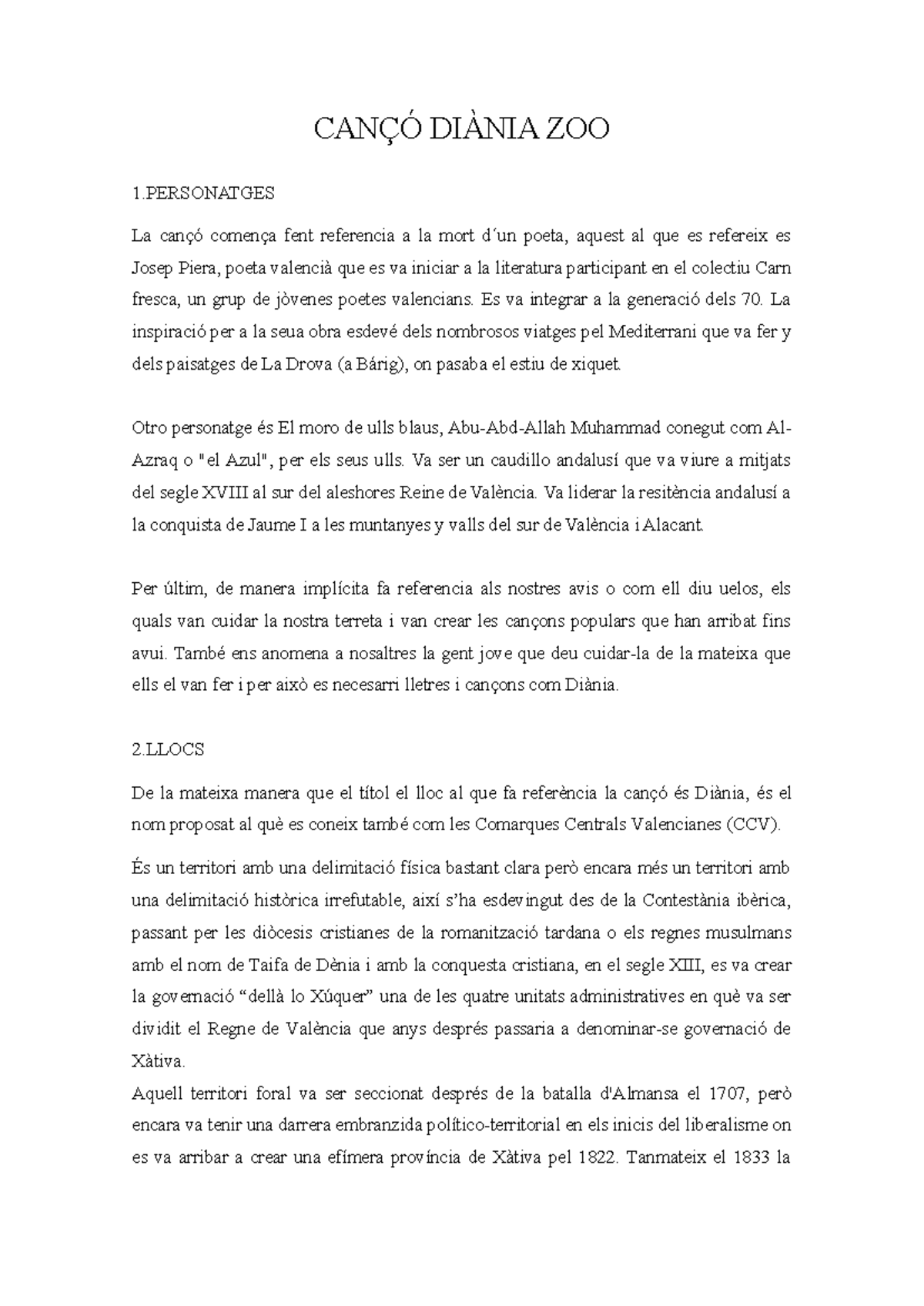 Diània - CANÇÓ DIÀNIA ZOO 1 La cançó comença fent referencia a la mort ...