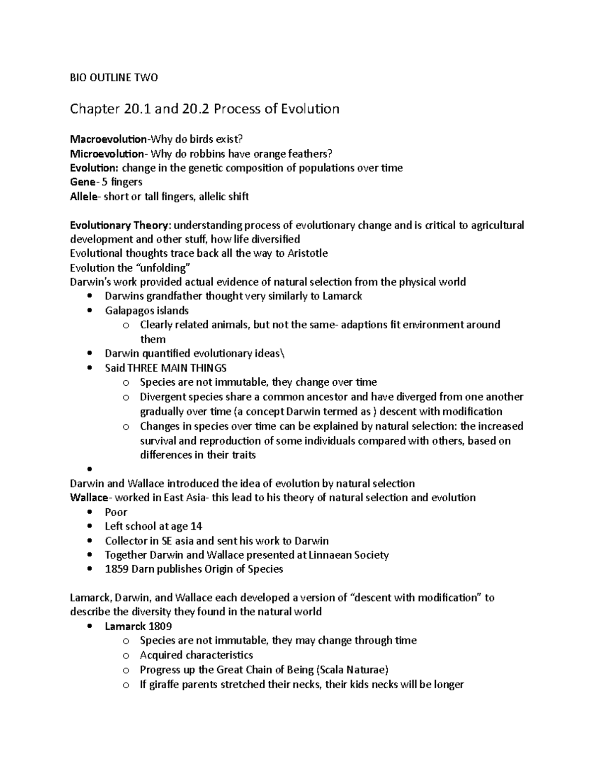 BIO Outline TWO (Autosaved) - BIO OUTLINE TWO Chapter 20 and 20 Process ...