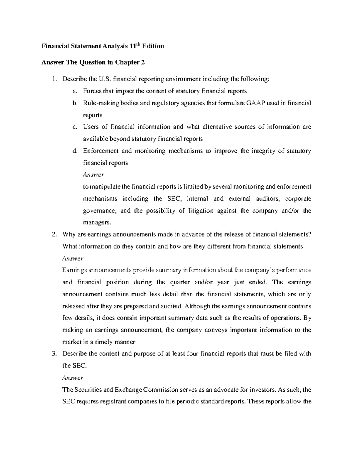 Financial Statement Analysis 11th Edition Answer The Question Chapter 2 ...