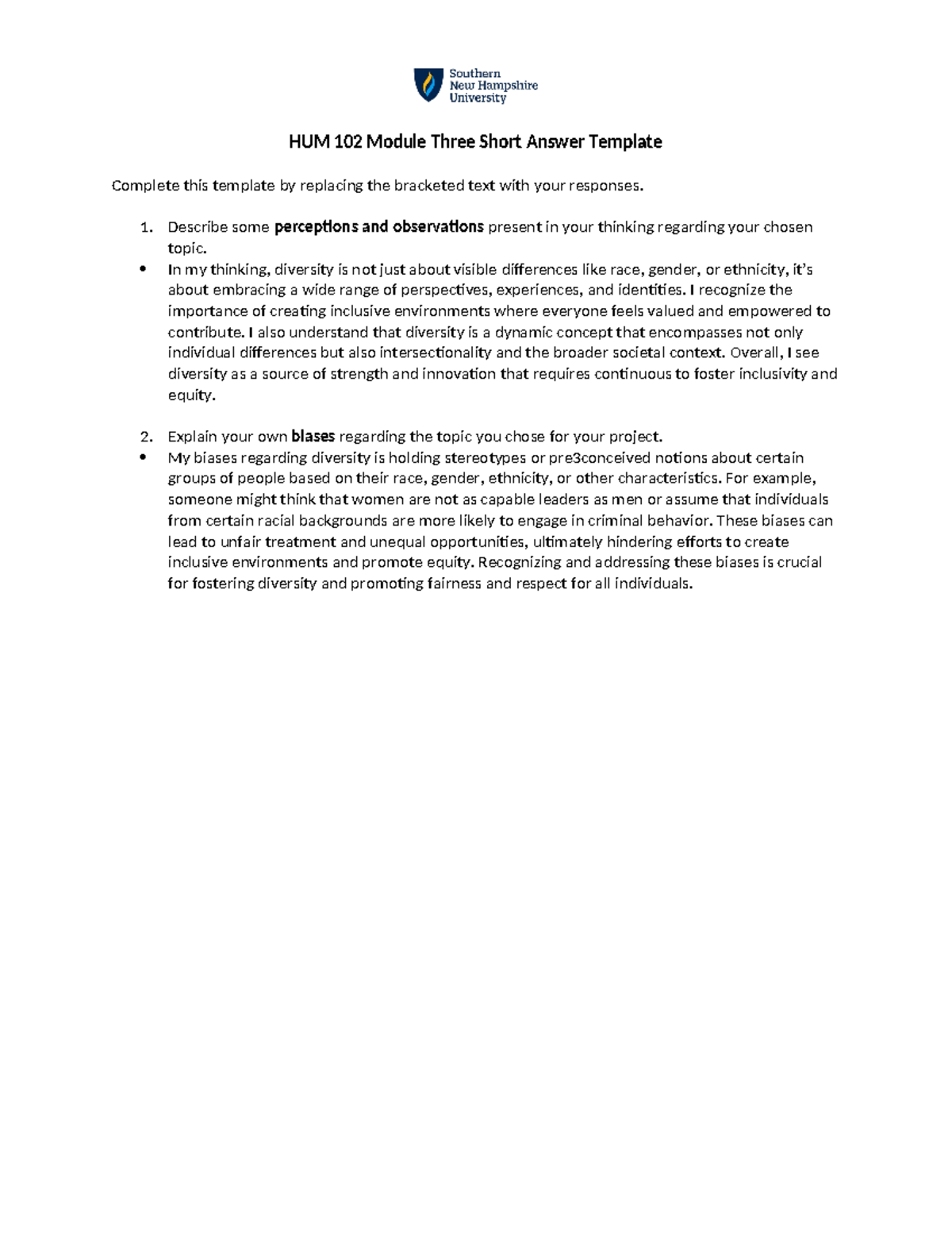 HUM 102 Module Three Short Answer - 1. Describe some perceptions and ...