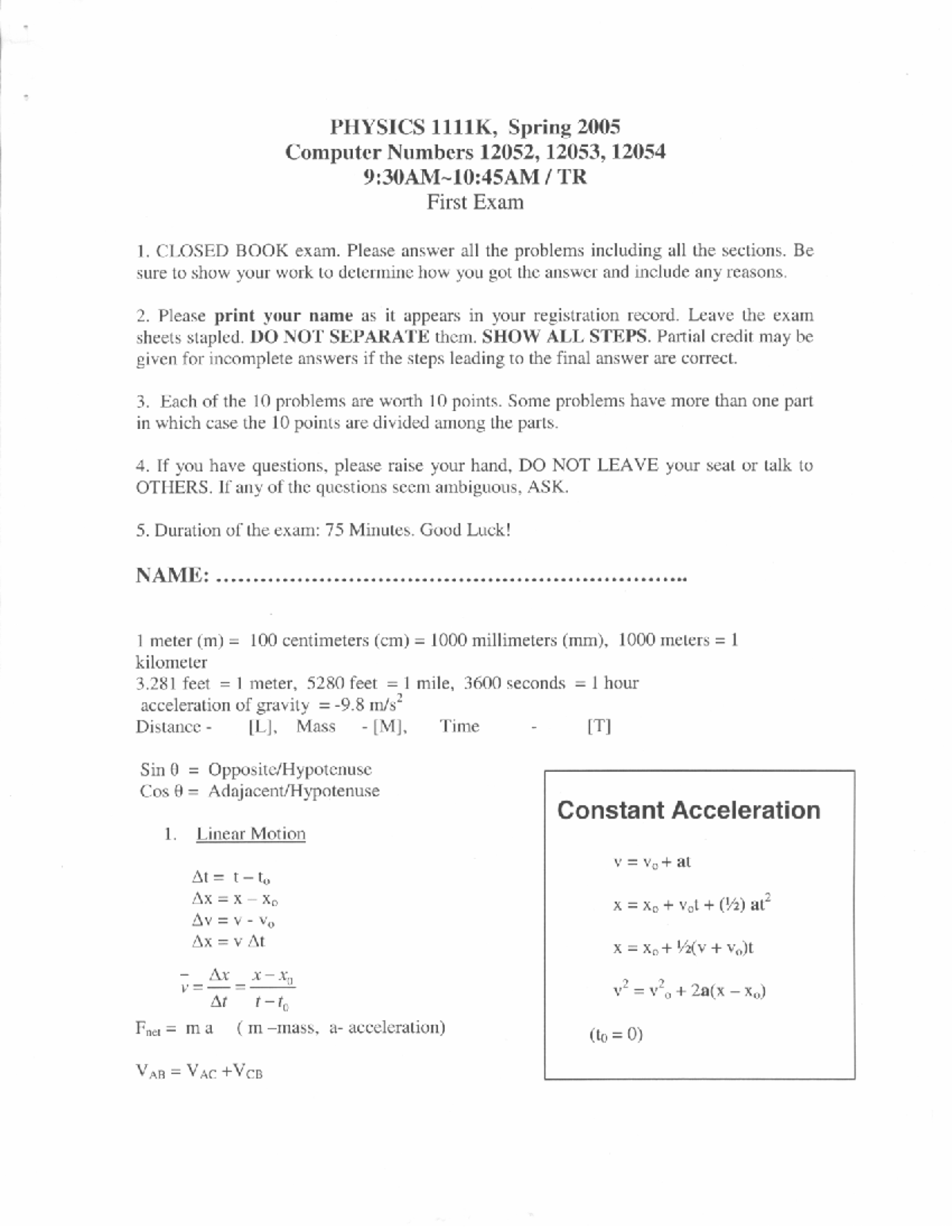 Phy test1 science physics material, foundation for science, physics ...