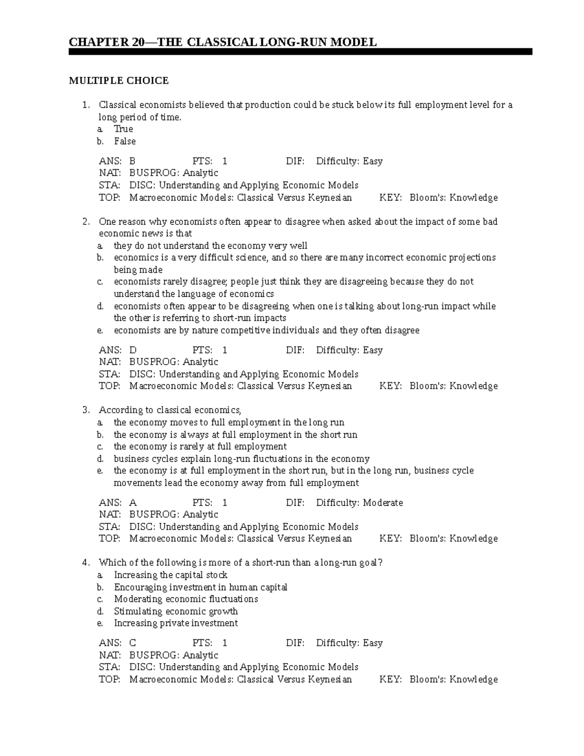 Chapter 16 markerting - CHAPTER 20—THE CLASSICAL LONG-RUN MODEL ...