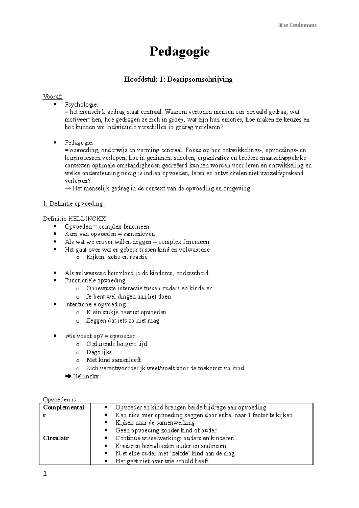 Samenvatting PE Hoofdstuk 1 - Pedagogie - Thomas More - Studocu