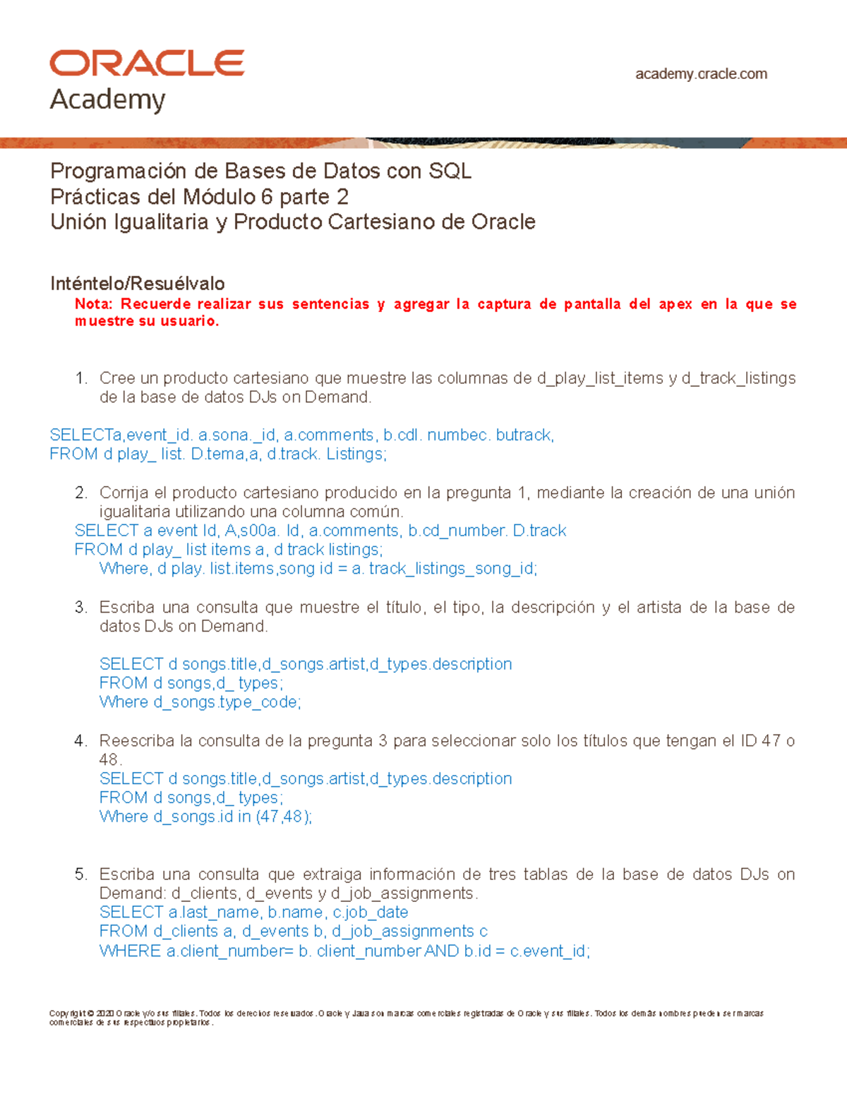 Práctica 6 22A - Programación de Bases de Datos con SQL Prácticas del ...