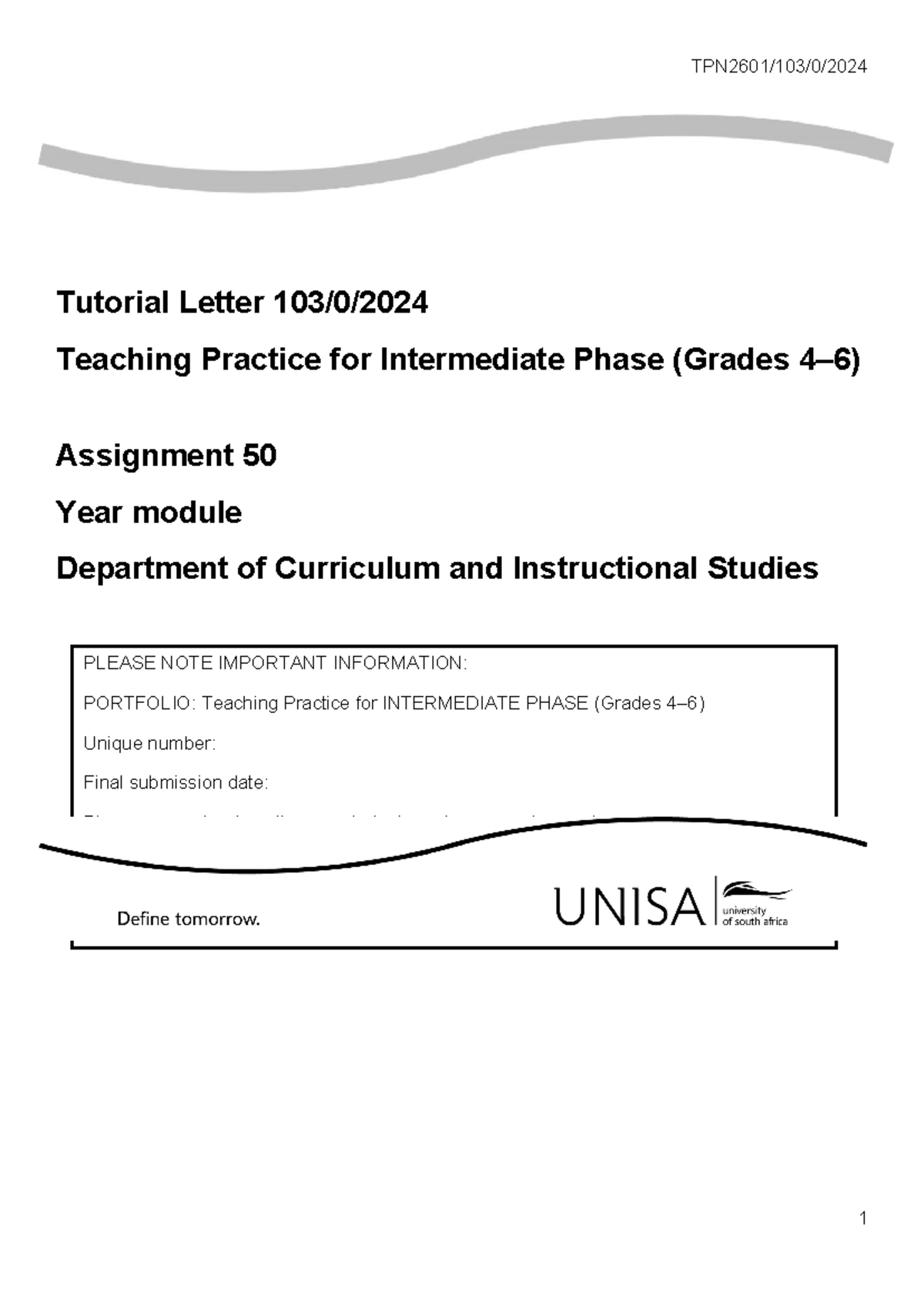 Assignment 50 (Portfolioexam) - TPN2601/103/0/ Tutorial Letter 103/0 ...