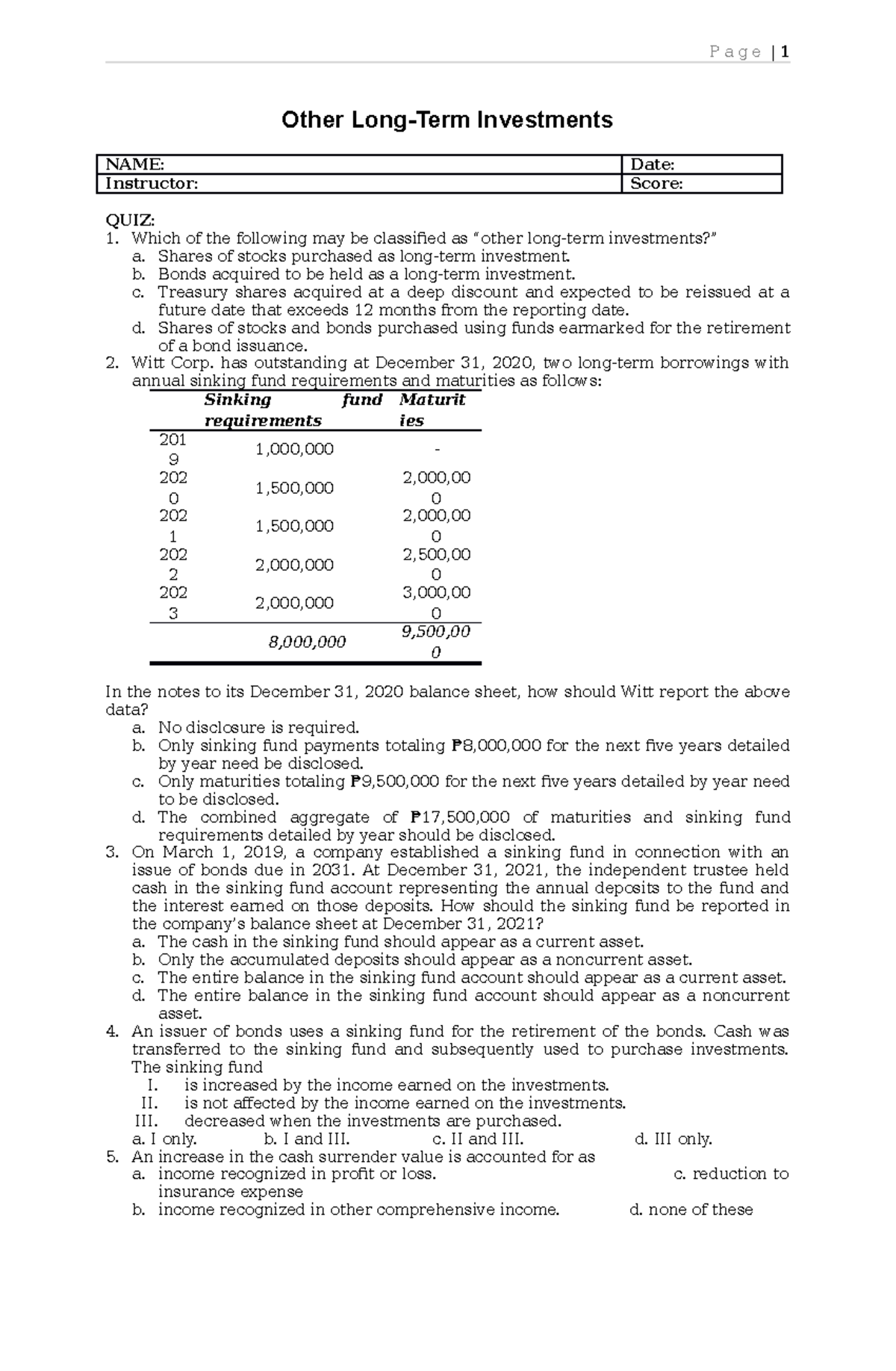Other LONG-TERM Investments - P a g e | 1 Other Long-Term Investments ...