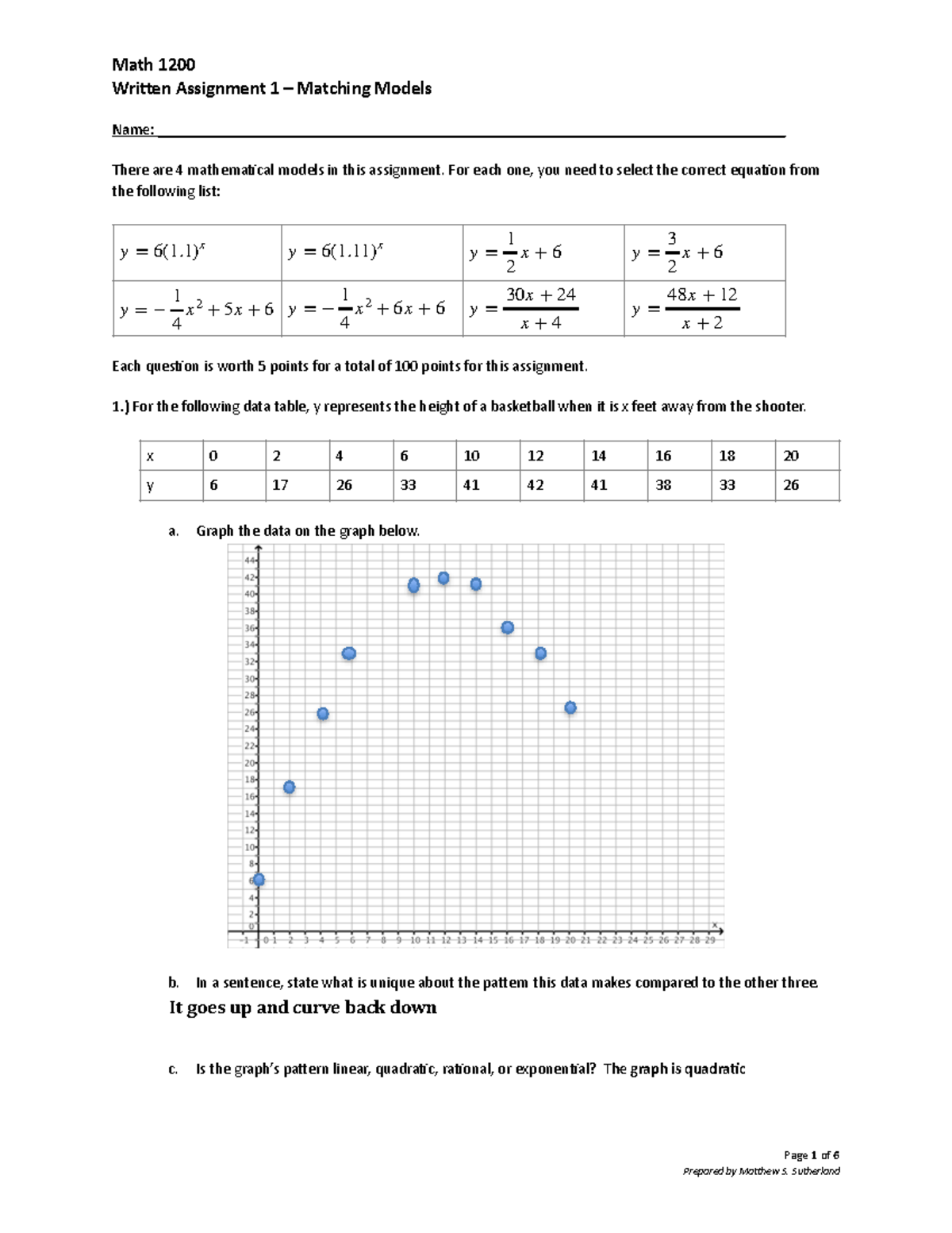 WA 1 Matching Models Fall 2022 turn in - Wrien Assignment 1 3 Matching Models Name: - Studocu