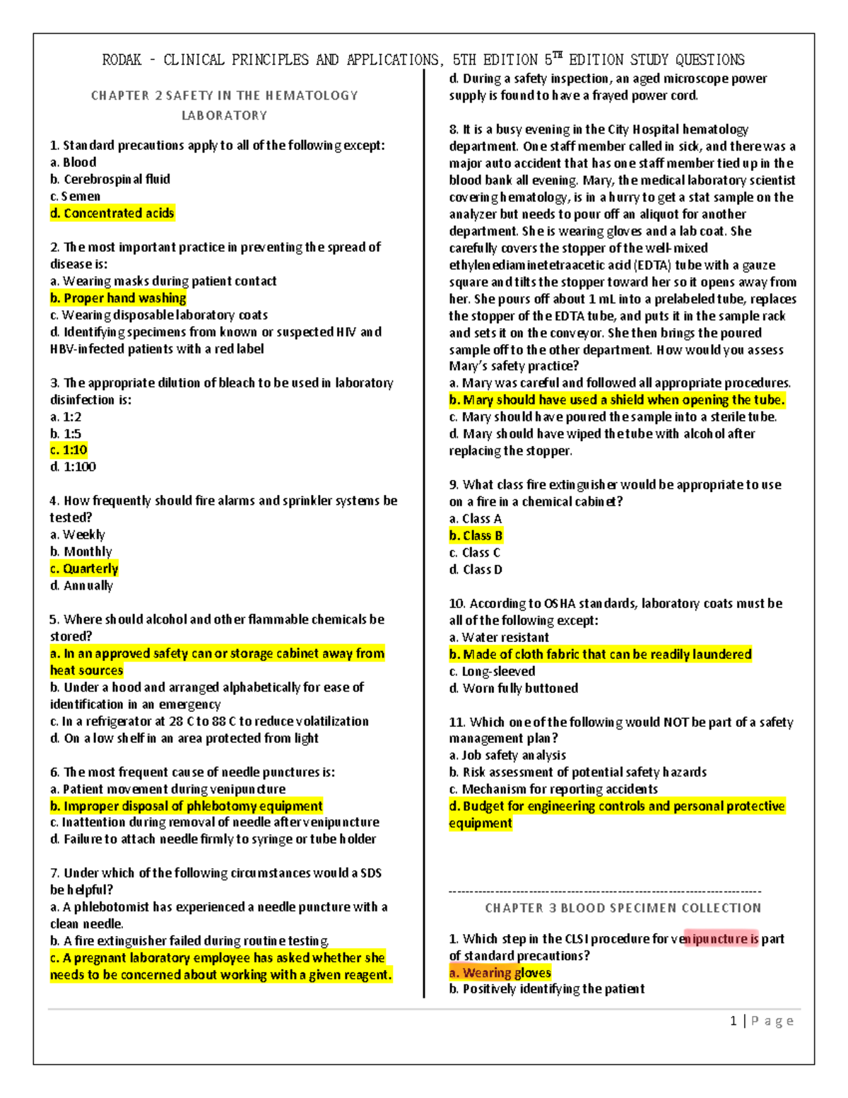 Rodaks 5TH Edition Review Questions CTTO - CHAPTER 2 SAFETY IN THE ...