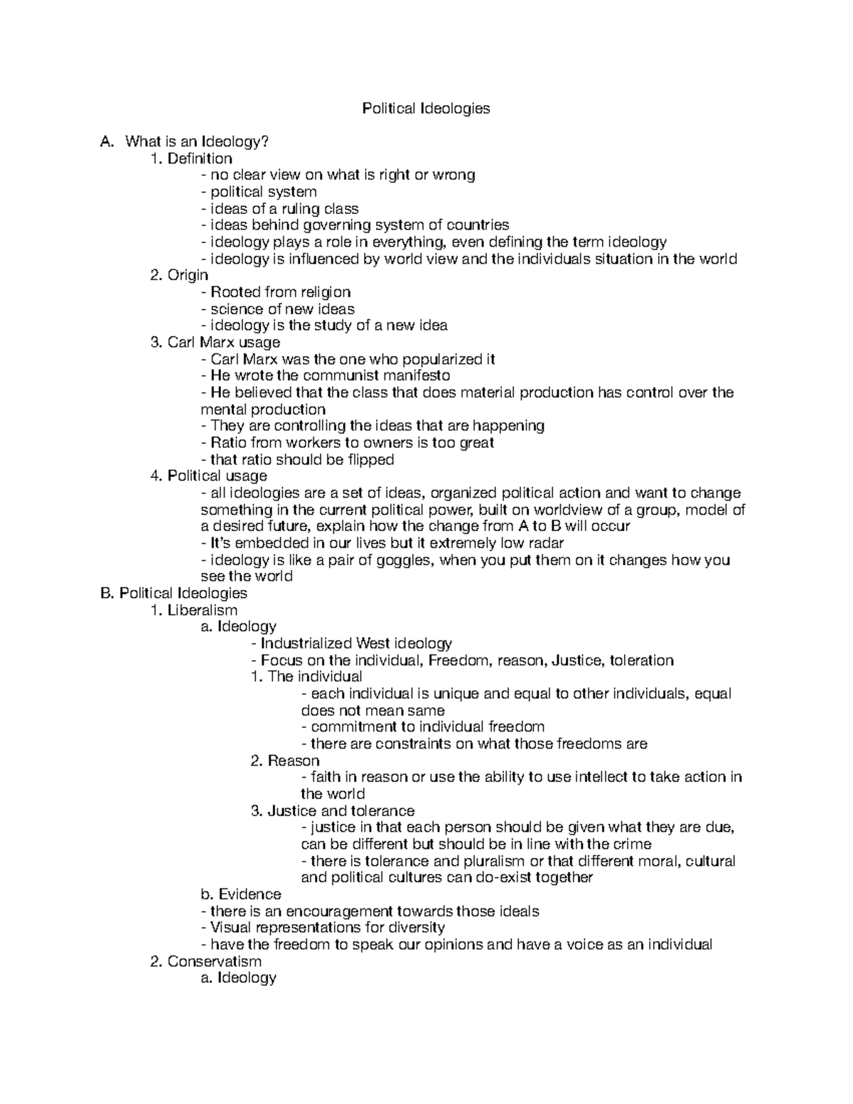 Political-Ideology-Notes - Political Ideologies A. What is an Ideology ...