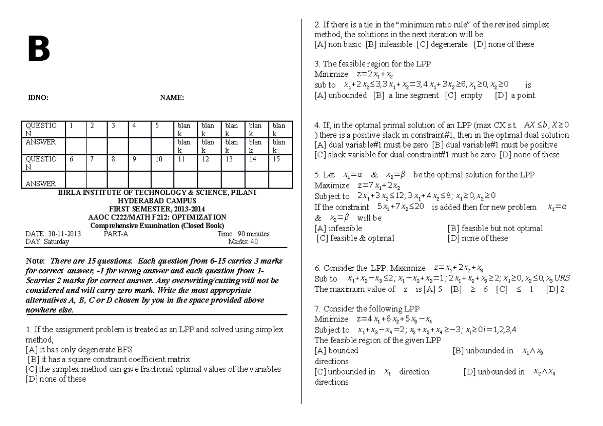 Compe Part-A set-B - Previous Year question Paper for Practice - B IDNO ...