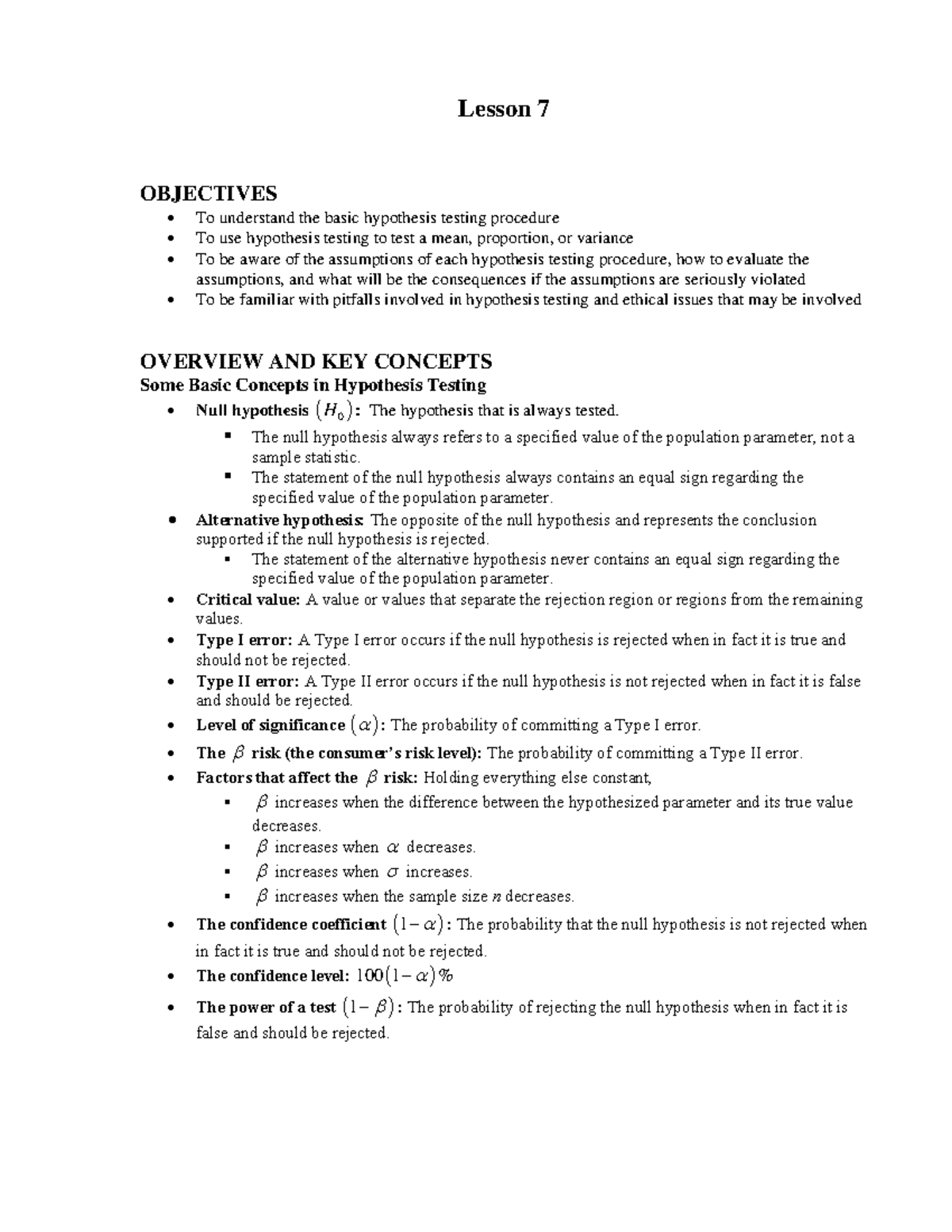 Lesson 7-review - Lesson 7 OBJECTIVES • To understand the basic ...