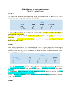 Tutorial 4 - Probability Question - BE-1203 Statistics for Business and Economics Tutorial 4 ...