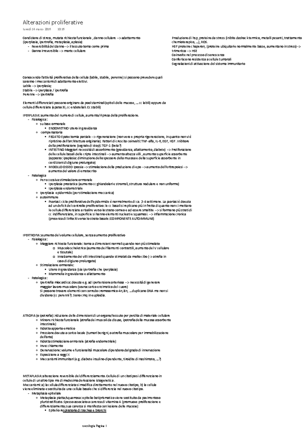 Appunti - Oncologia - Immunologia e Patologia Generale - Warning: TT: undefined function: 32 ...