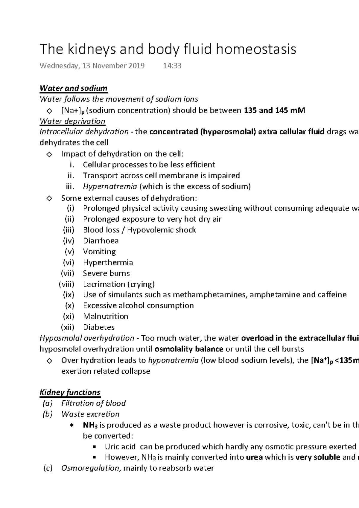 The kidneys and body fluid homeostasis - Water and sodium Water follows ...
