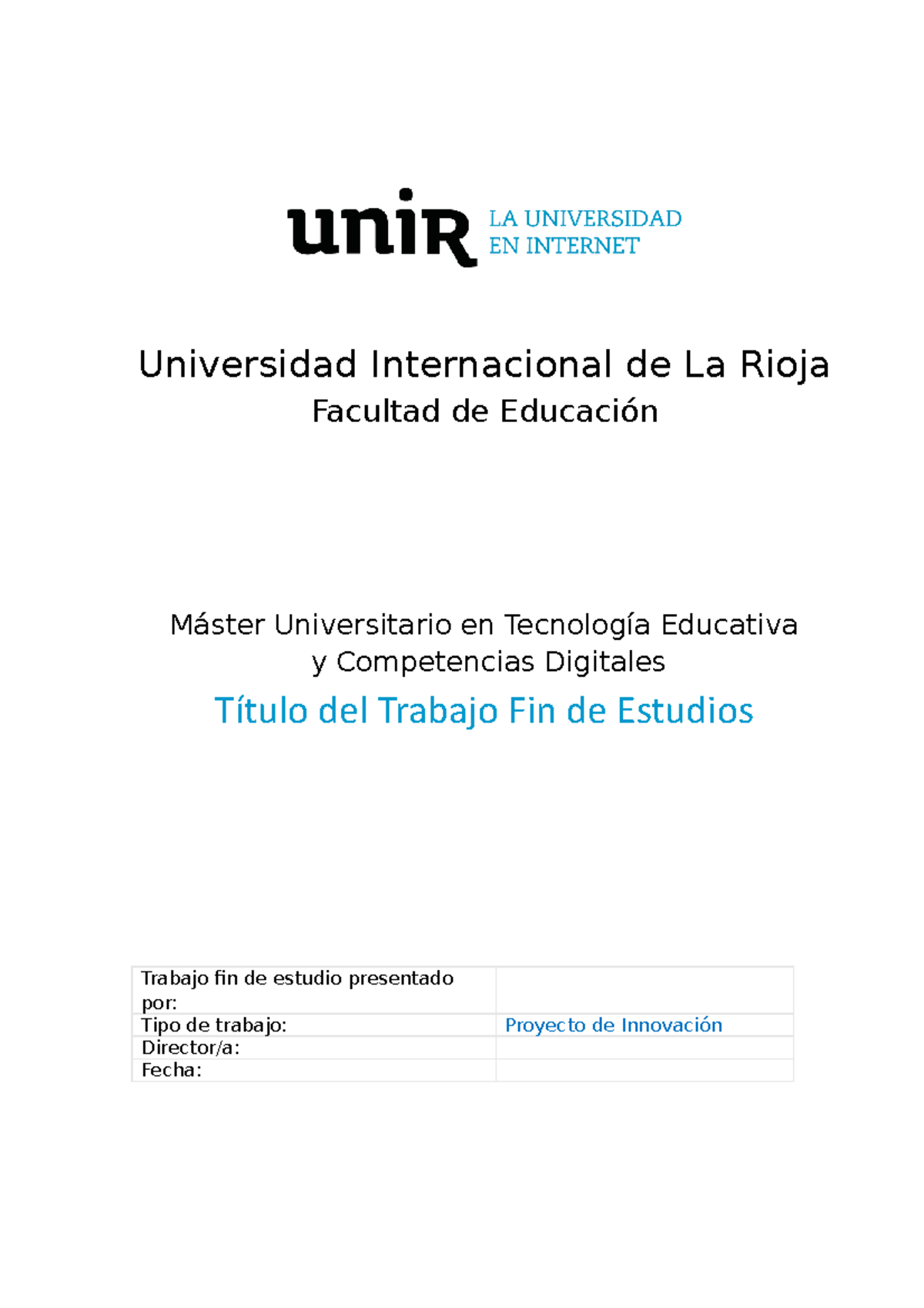 Plantilla proyecto final MASTER ENSEÑANZA - Universidad Internacional ...
