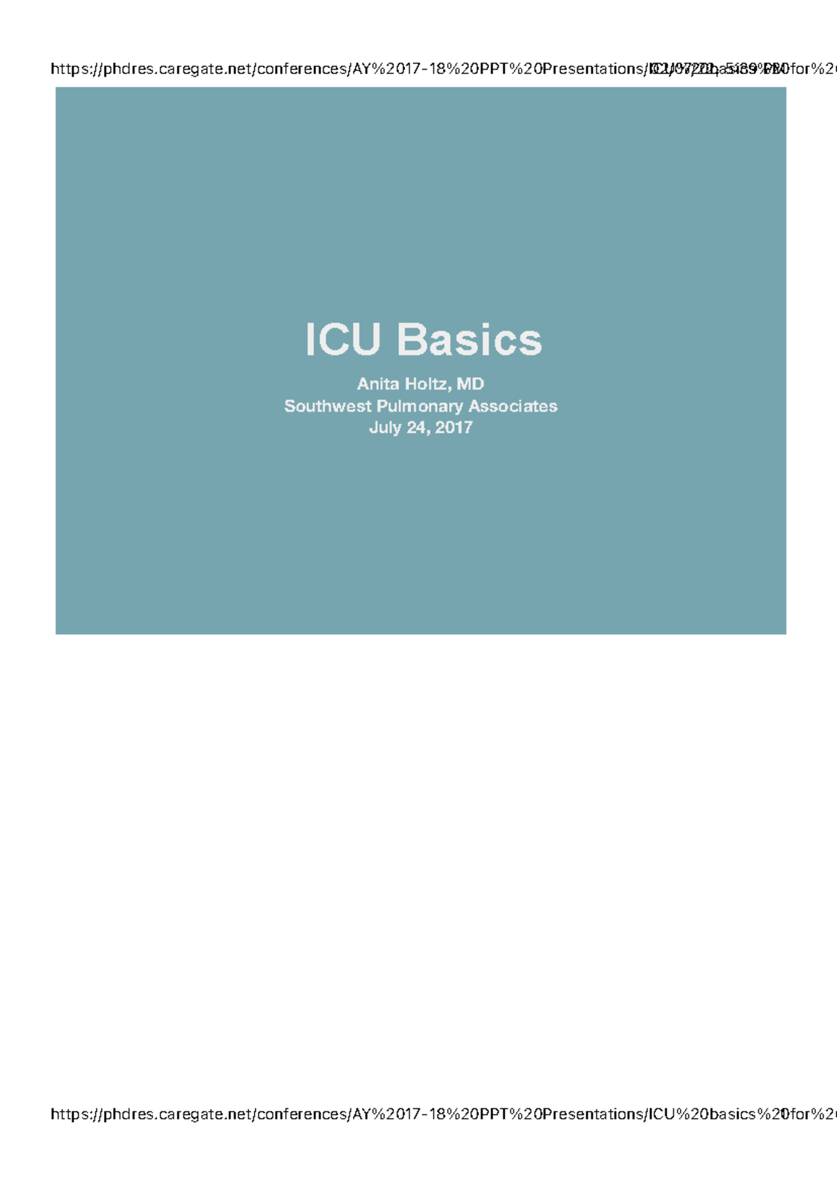ICU basic - Study materiels - ICU Basics Anita Holtz, MD Southwest ...