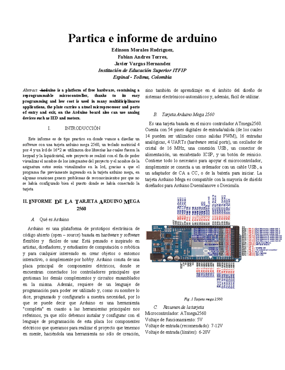 Infrome de arduino - Partica e informe de arduino Edinson Morales Rodríguez, Fabian Andres ...