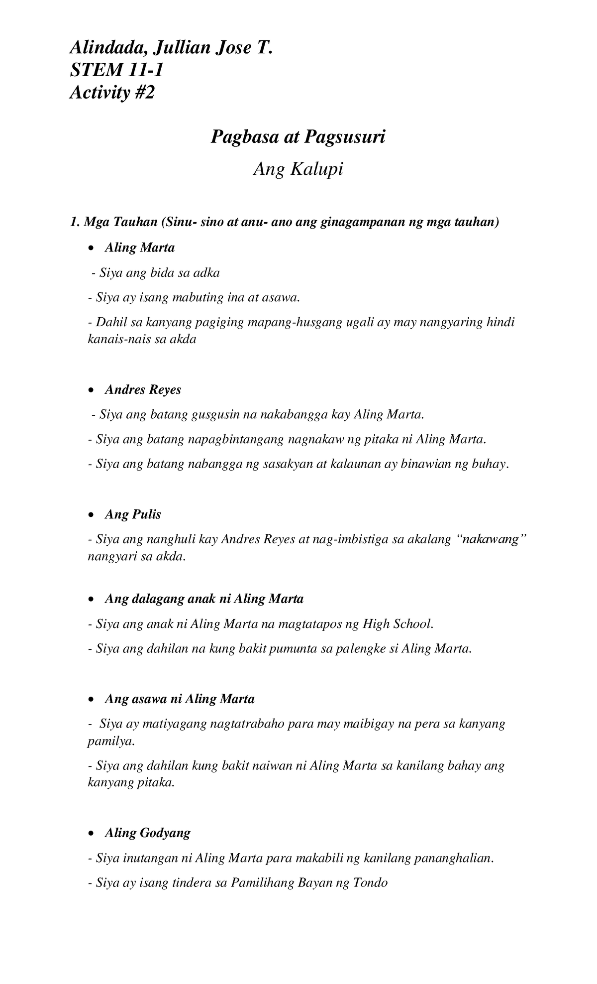 (Activity #2 Pagbasa at Pagsusuri) Alindada, Jullian Jose T. STEM 11-1 ...