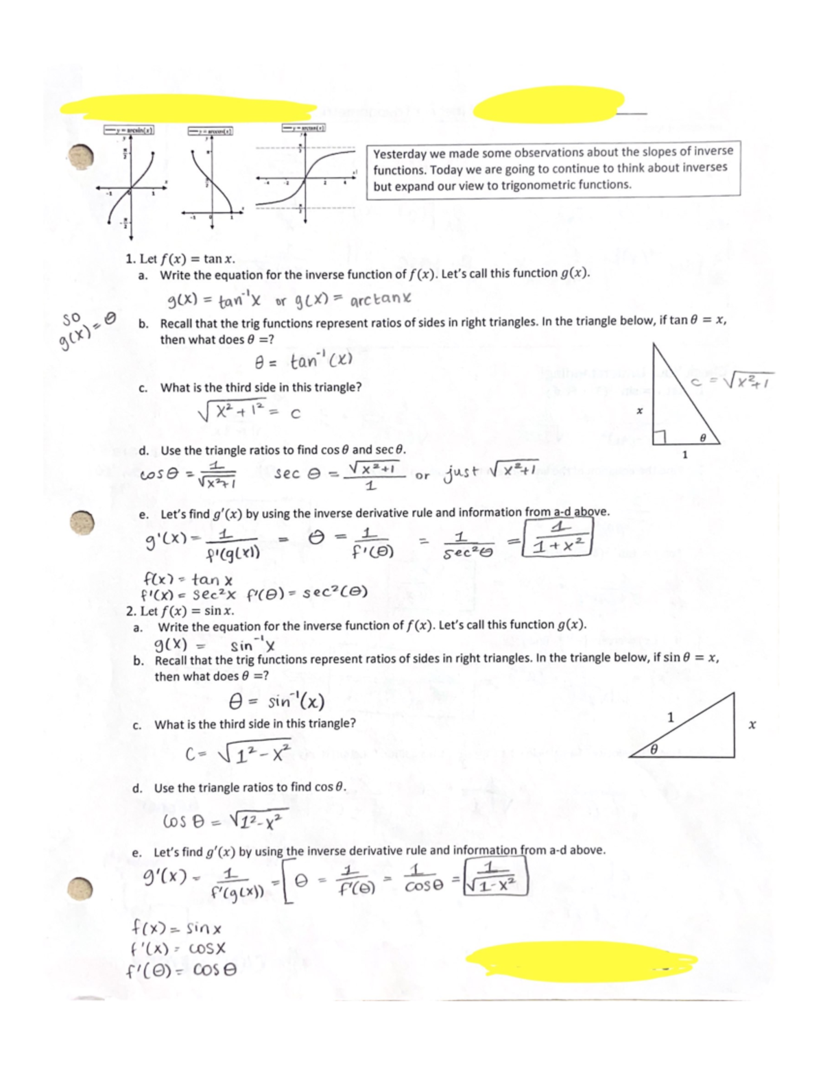 Calculus 1 All About Derivatives Of Inverse Trig - MA 1713 - Studocu