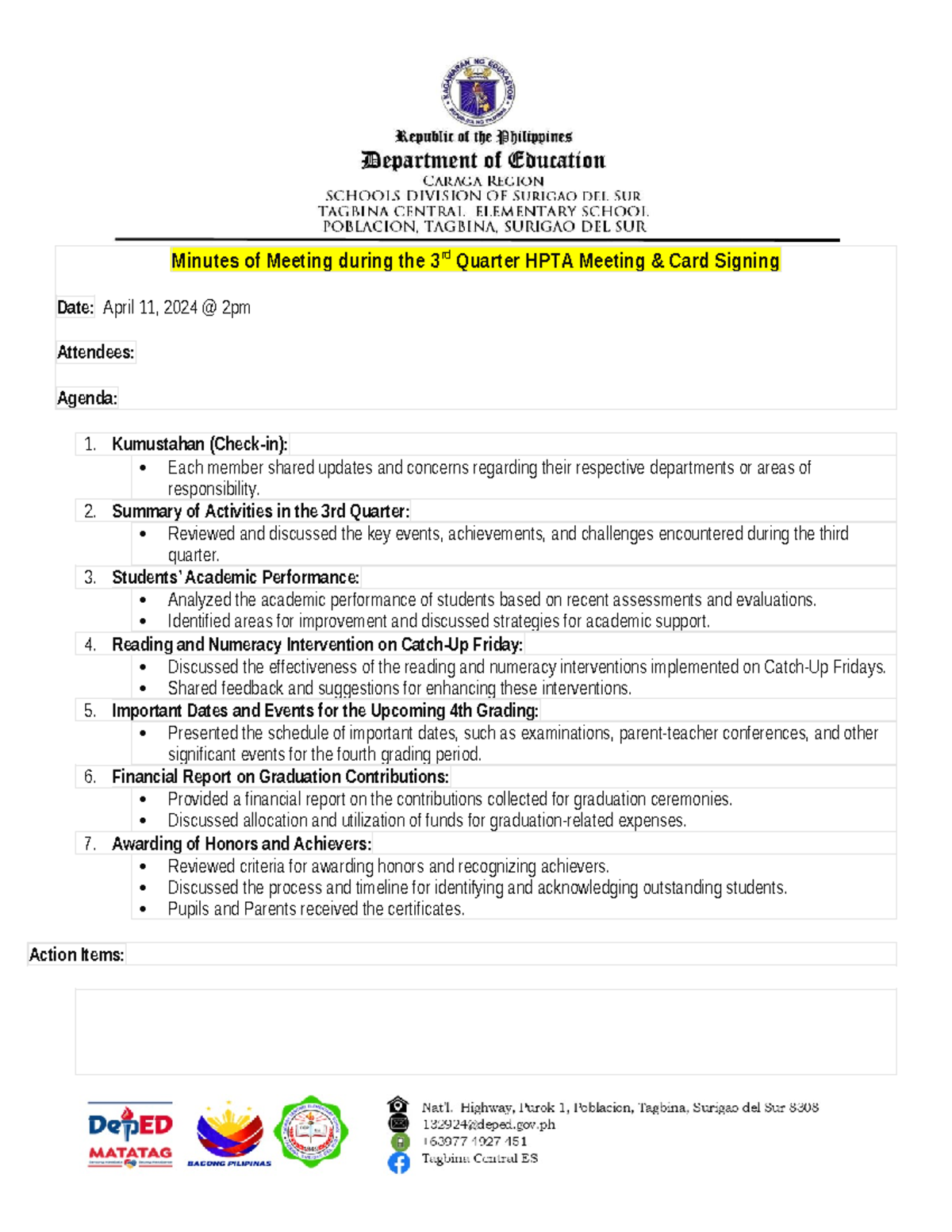 Minutes of the meeting and attendance - Minutes of Meeting during the 3 ...