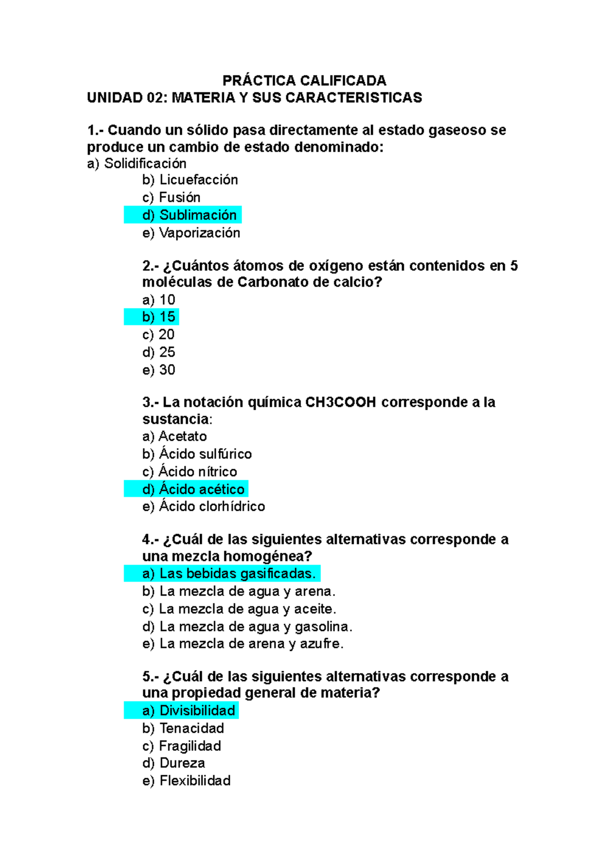 PR Ctica Calificada LA Materia Y SUS Caracteristicas - PRÁCTICA CALIFICADA UNIDAD 02: MATERIA Y ...