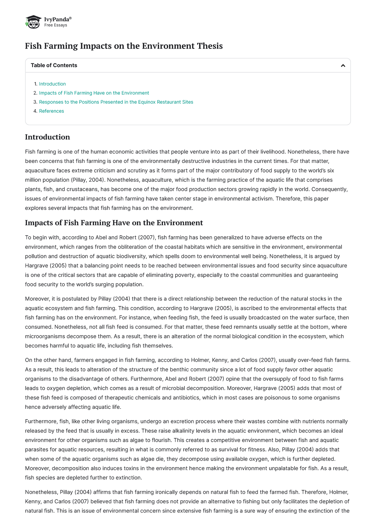 Fish Farming Impacts on the Environment - 1151 Words Thesis Example ...