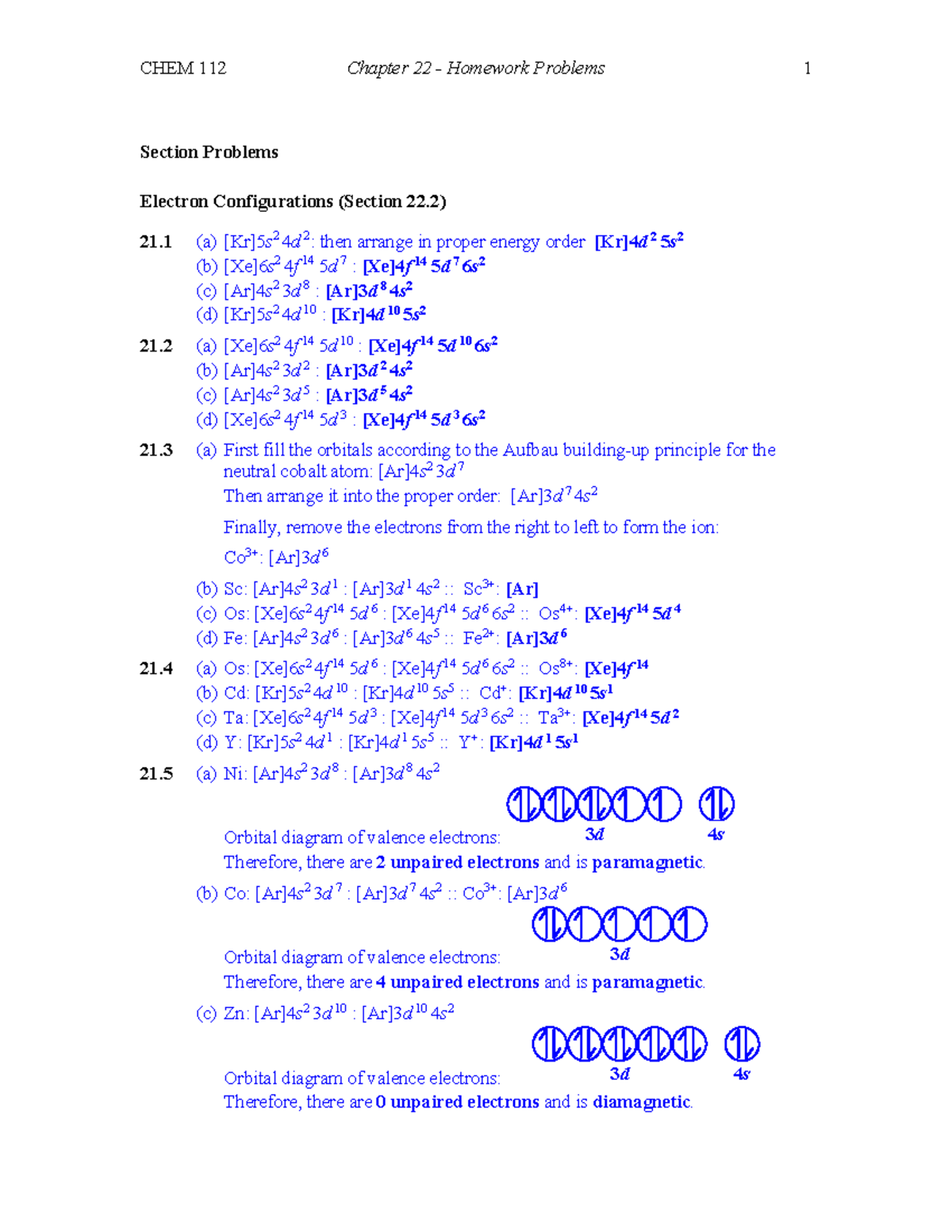 Chap 22 HW Solutions - Section Problems Electron Configurations ...