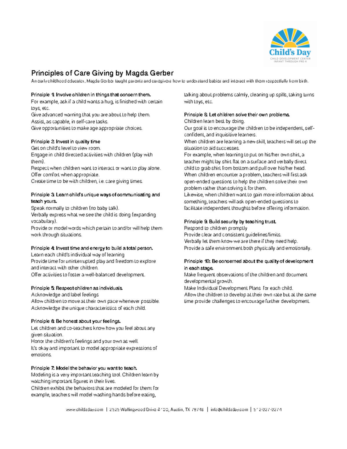 Principles of Caregiving by Magda Gerber - childsday | 2525 Wallingwood ...