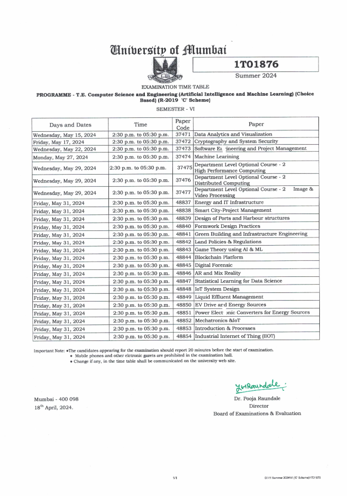 CSE(AI & ML) SEM VI C Scheme TT - Computer Science and Engineering ...